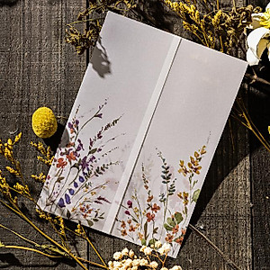 Puremigo 50 Pack Wildflower Printed Pre-Folded Vellum Jackets for 5x7 Invitations - 115GSM Vellum Paper 5x7 Jackets - Vellum Wedding Invitations Wraps - Transparent Wedding Invitations Jacket