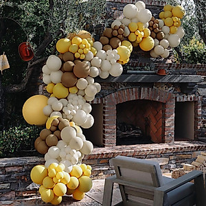 Captank Double Stuffed Mustard Yellow Brown White Sand Balloons Garland Arch Kit Dark Lemon Coffee Pastel Balloons For Daisy Bee Sunshine Sunflower Birthday Baby shower Gender Reveal Graduation