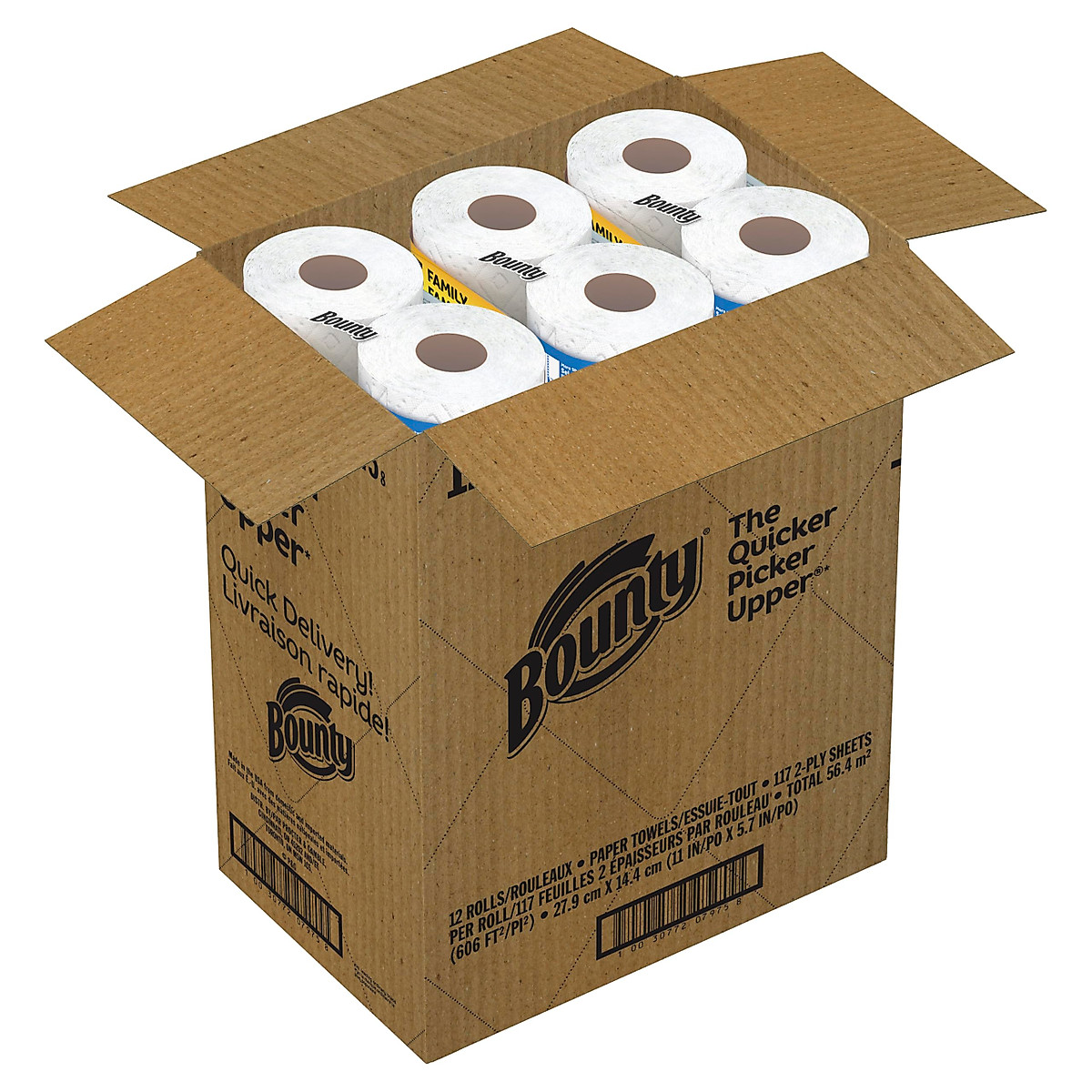 Bounty Quick-Size Paper Towels, White, 12 Family Rolls = 30 Regular Rolls (Packaging May Vary)