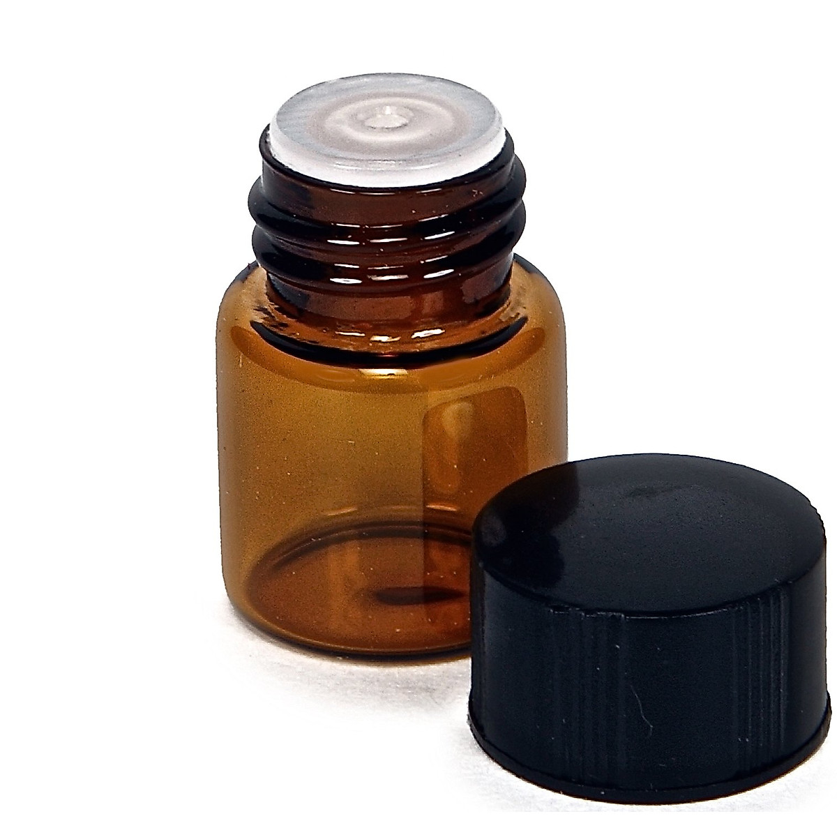 24, Amber, 1 ml (1/4 Dram) Glass Bottles, with Orifice Reducers and Black Caps