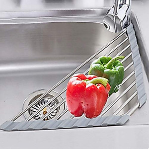 Sink Sponge Holder, Multipurpose Roll up Drying Rack for Sink Corner-Gray