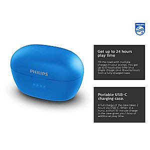 PHILIPS T3215 Wireless in-Ear Earbuds, TWS Bluetooth 5.1 Stereo Headphones, IPX4, Up to 24 (6+18) hrs of Playtime with USB-C Charging case - Blue (TAT3215BL)
