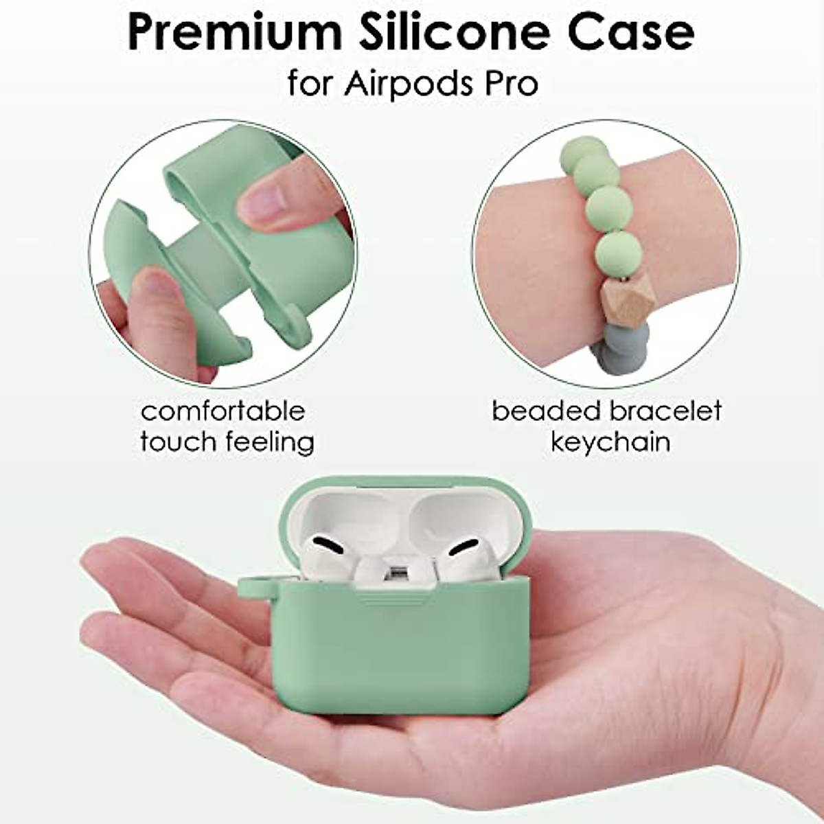 Case for Airpods Pro 1st Generation, Filoto Cute Apple Airpod Pro Cover for Women Girls, Silicone Wireless Charging Case with Bracelet Keychain Accessories (Cactus Green)