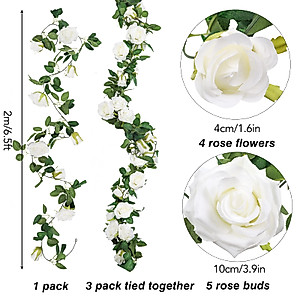 Ageomet 3pcs 19.5ft Artificial Flower Garland with White Rose, Fake Vines Silk Flower Hanging Rose Garland for Wedding Floral Arch Garden Background Engagement Ceremony Reception Decor