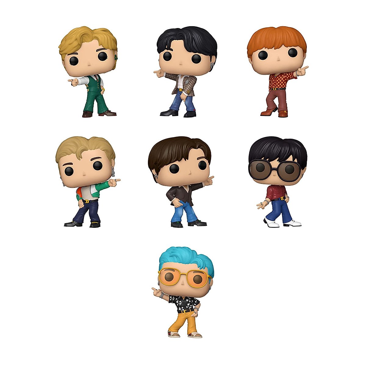 Funko Pop! Rocks BTS Set of 7 - Dynamite-RM, Dynamite-J-Hope, Dynamite-Suga, Dynamite-Jimin, Dynamite-Jin, Dynamite-Jung Kook, and Dynamite-V