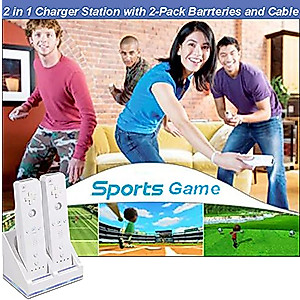 Wii Remote Charger, 2 in 1 Charging Station Charger Dock with 2 Pack 2800mAh Rechargeable Battery Fit for Wii/Wii U Remote Controller