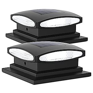 Siedinlar Solar Post Cap Lights Outdoor, 2 Modes 24 LED Solar Powered Fence Deck Light for 4x4 5x5 6x6 Posts Garden Patio Decoration Warm White & Cool White, Black (2 Pack)