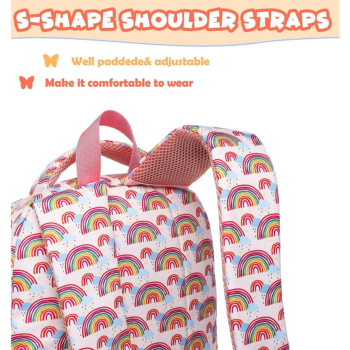 BLUEFAIRY School Backpack for Girls Backpack Kids Elementary Middle School Book Bags Bookbags Back to School Cute Gifts Mochila para Niñas 17" Rainbow Beige