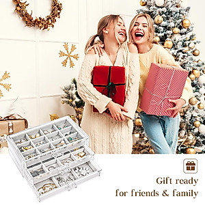 ProCase Earring Holder Organizer Jewelry Box with 3 Drawers, Acrylic Clear Earring Case with Adjustable Velvet Trays for Women - Grey, 3 Layers