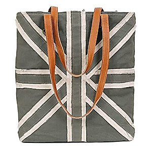 CLA Upcycle Canvas Handbag for Women, Upcycle Canvas & Cowhide Leather Bag for Women's, Canvas Tote Bags for Women's