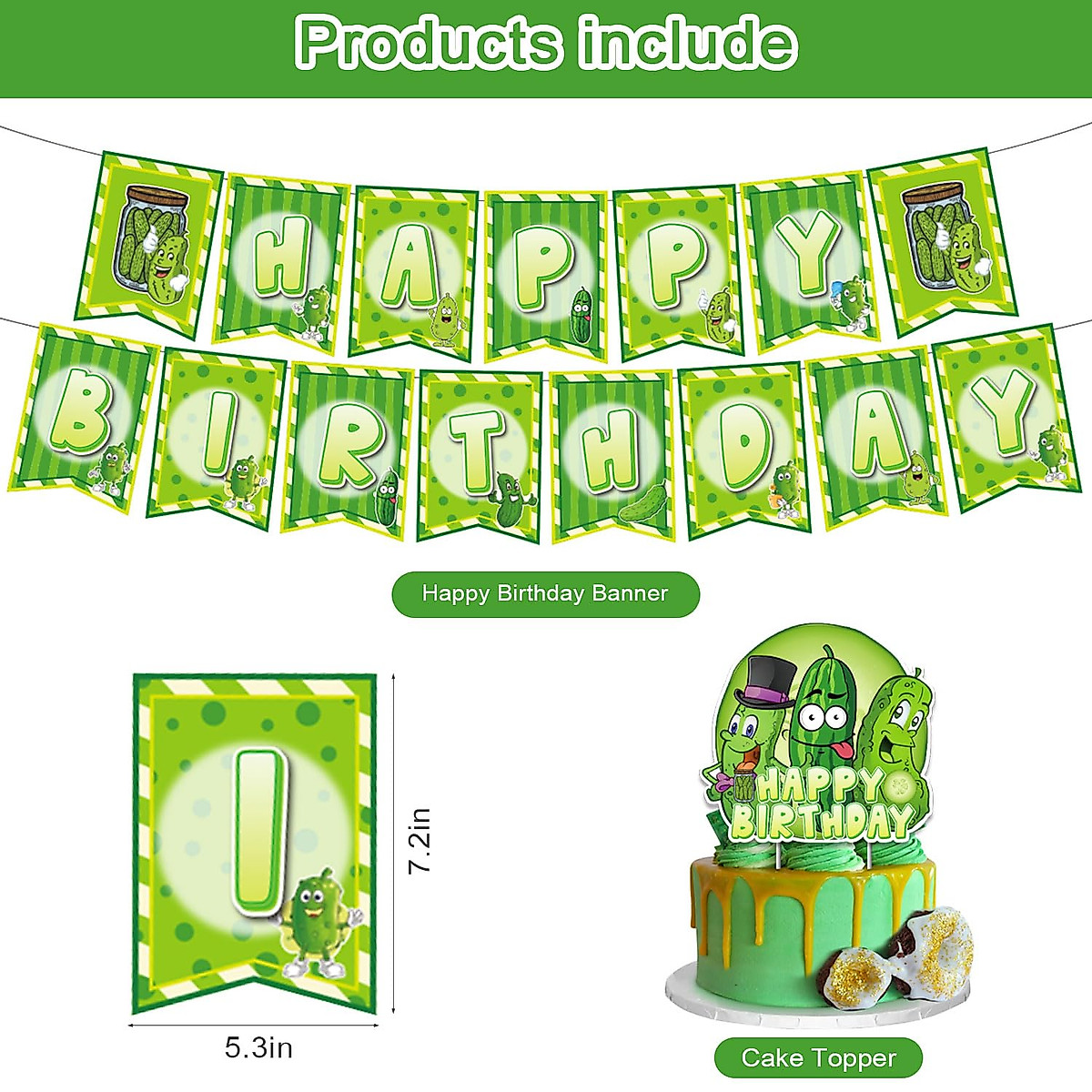 35 Pieces Pickle Party Decoration, Include Funny Pickle Birthday Banner Honeycomb Centerpieces Cake Topper Pickle Party Latex Balloons for Birthday Baby Shower Party Supplies