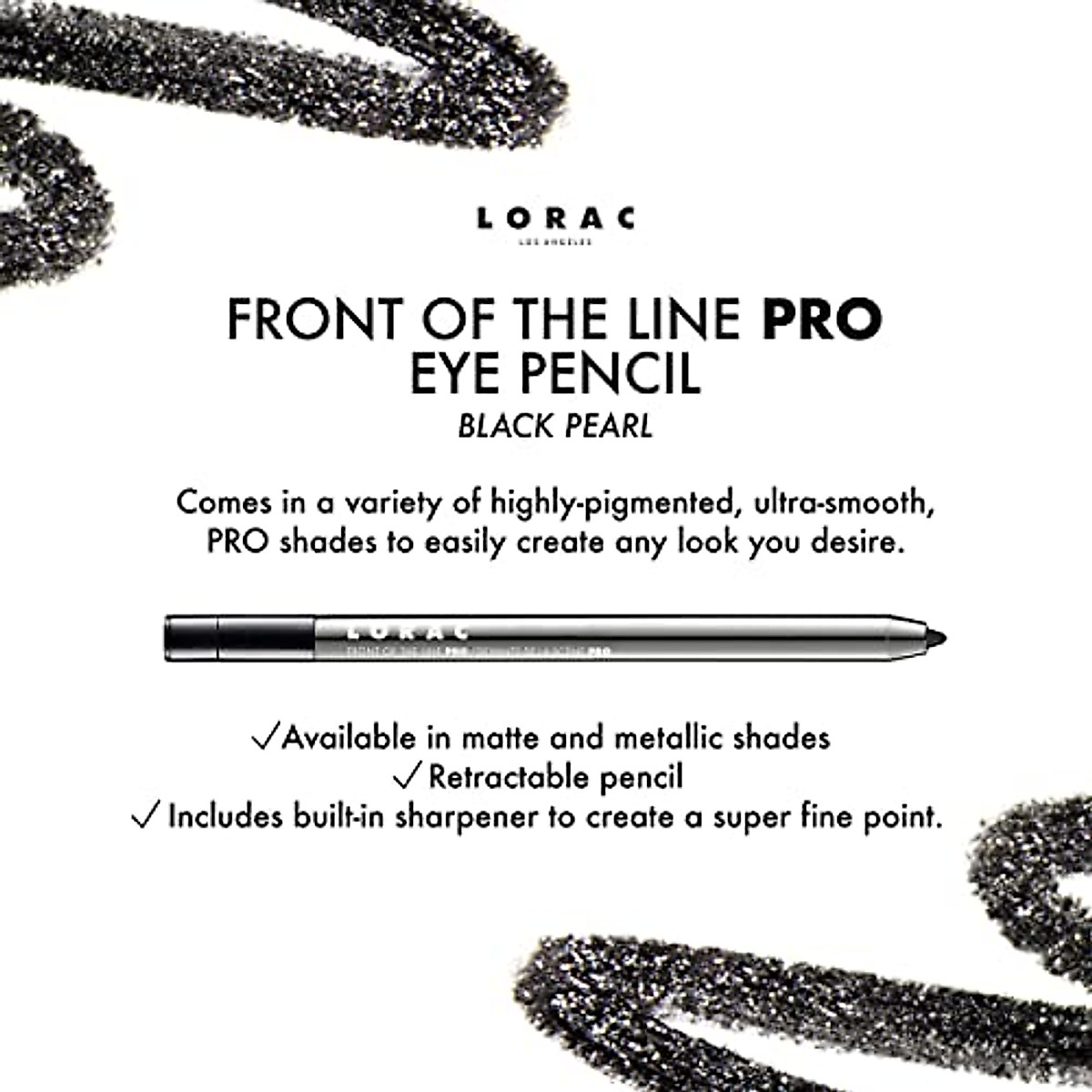 LORAC Front Line PRO Waterproof Eyeliner Pencil, Pearl Black| Long Lasting| Makeup Pencil Sharpener | High-Precision