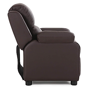 HONEY JOY Kids Recliner, 2-in-1 Toddler Lounge Chair with Armrest Storage, Adjustable Footrest & Headrest, Child-Size Kids Recliner Chair for Boys Girls 3+ Age Group (Coffee)