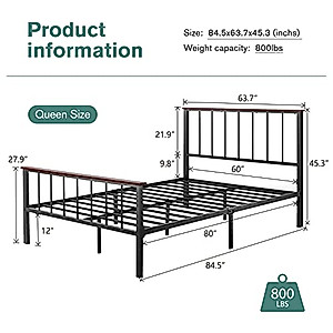 IMUsee Queen Size Metal Platform Bed Frame with Headboard, Heavy Duty, Mattress Foundation, Multi-Directional Support, No Box Spring Needed, Easy Assembly, Noise Free, Black