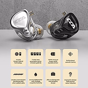 CCA CA16 PRO IEM Earphones 1DD+7BA Hybrid Driver in Ear Monitor Headphones HiFi Wired Earbud for Musicians Audiophiles Singers Music Lover
