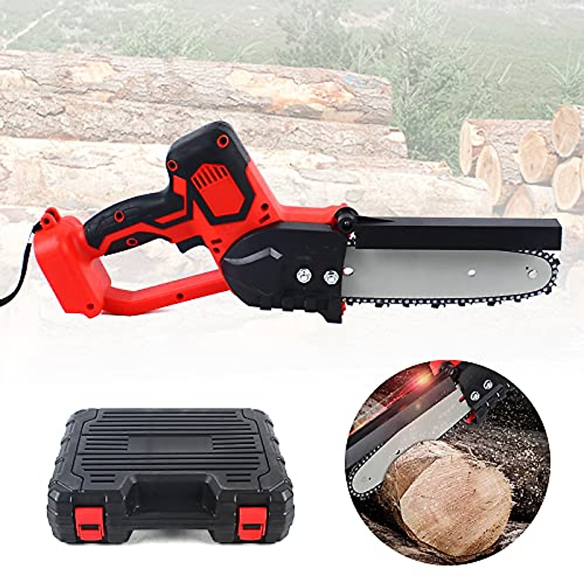 Mini Electric Chain Saw 8 inch 18V 800W Handheld Chainsaw Portable Tree Cutting Chain Saw Power Tool Small Tree Bush Branch Wood Cutter Garden Chain Saw Electric Wood Cutting Chainsaw