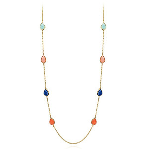 FAMARINE Multicolor Resin Beaded Chain Long Scatter Necklace for Women, Red Blue Green Orange