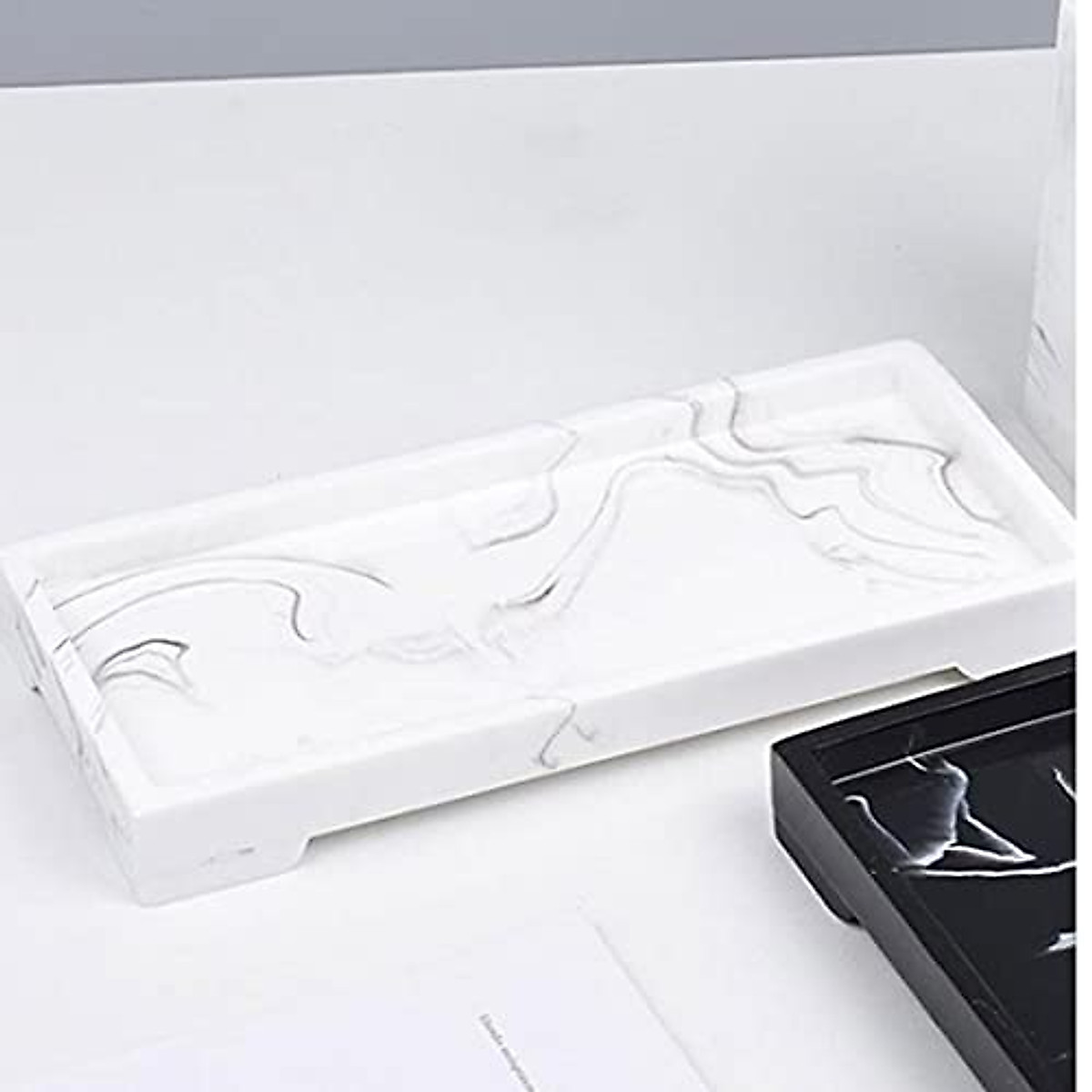 Vanity Tray Marble Effect Resin Bathroom Storage Organizer for Soaps Jewellery White