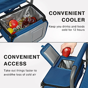 EVER ADVANCED Fishing Chair with Rod Holder and Cooler, All Terrain Ice Fishing Chair with Adjustable Feet, Mesh Back Folding Camping Chair with Shoulder Strap, Heavy Duty Supports 350LBS