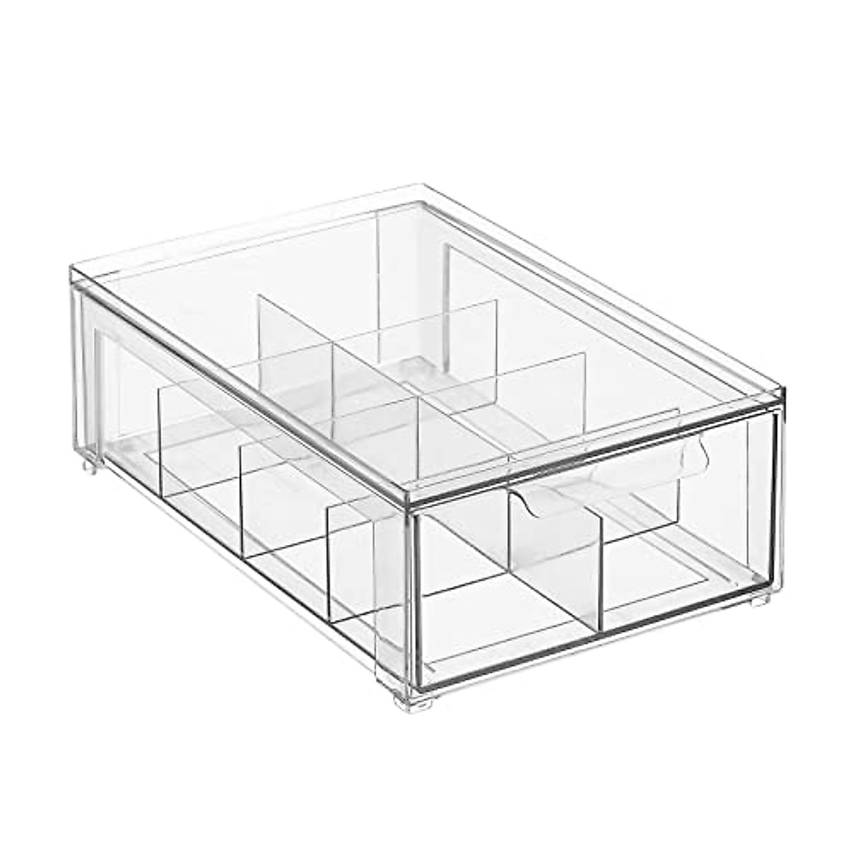 mDesign Plastic Kitchen and Pantry Organizer with Divided Drawer - Stackable Bin with 8 Sections for Tea and Snack Food - Perfect for Organizing Cabinet, Fridge - Lumiere Collection - Clear