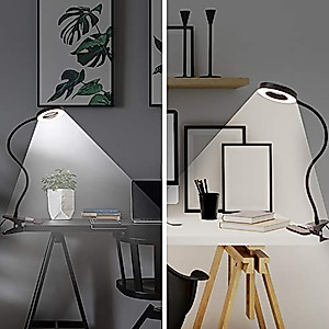 Desk Lamp Clip on Light, Desk Light 48 LED Lamp with 3 Lighting Modes, Dimmable 10 Brightness Levels, 360° Adjustable Gooseneck, Eye-Caring Small Lamp for Bed Headboard Reading Makeup Eyebrow (Black)