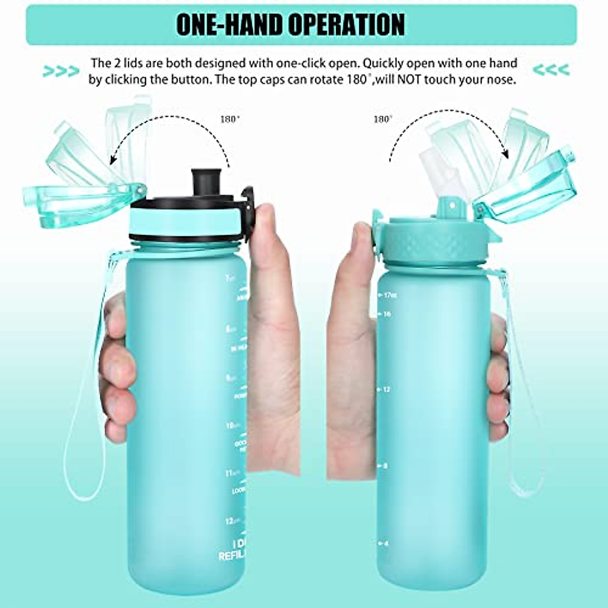 OLDLEY Kids Water Bottle for School, 17 oz (2 lids) BPA-Free Reusable Leak-proof Durable Tritan Plastic Water Bottles with Straw & Chug Lids, Anti-dust Spout Cover (Mint Green)