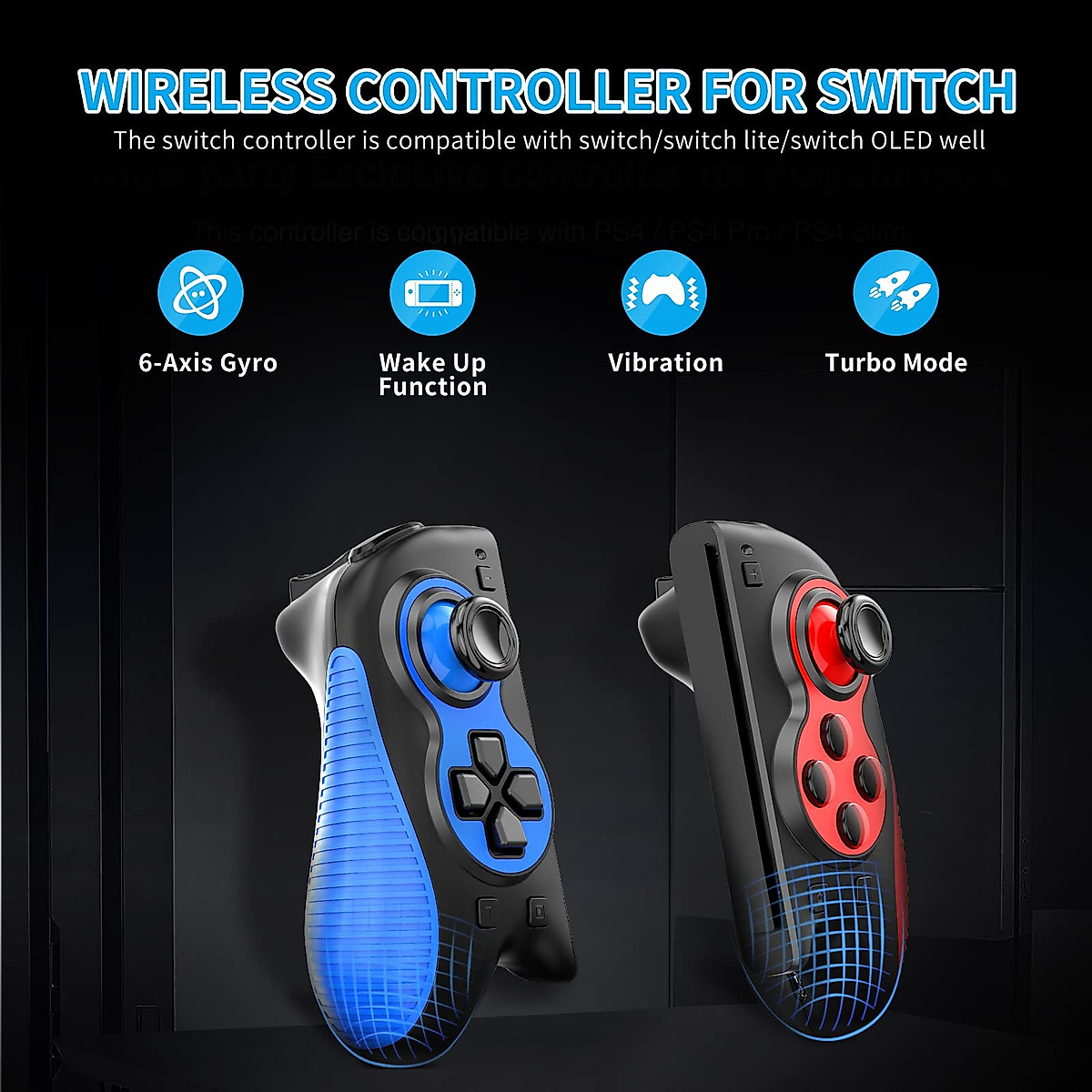 Boconna Switch Controllers Joycon Compatible with Switch/Lite/OLED, Joy Cons for Switch Support Turbo, Wake-up Function and 6-Axis Gyro, Replacement for Switch Joycon with Straps