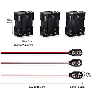3SET 4 AA 6 X 1.5V (9V) Thicken Battery Holder with I Type Wired Battery Clip Standard Snap Connector Plastic Housing Batteries Wire Case Holder Case