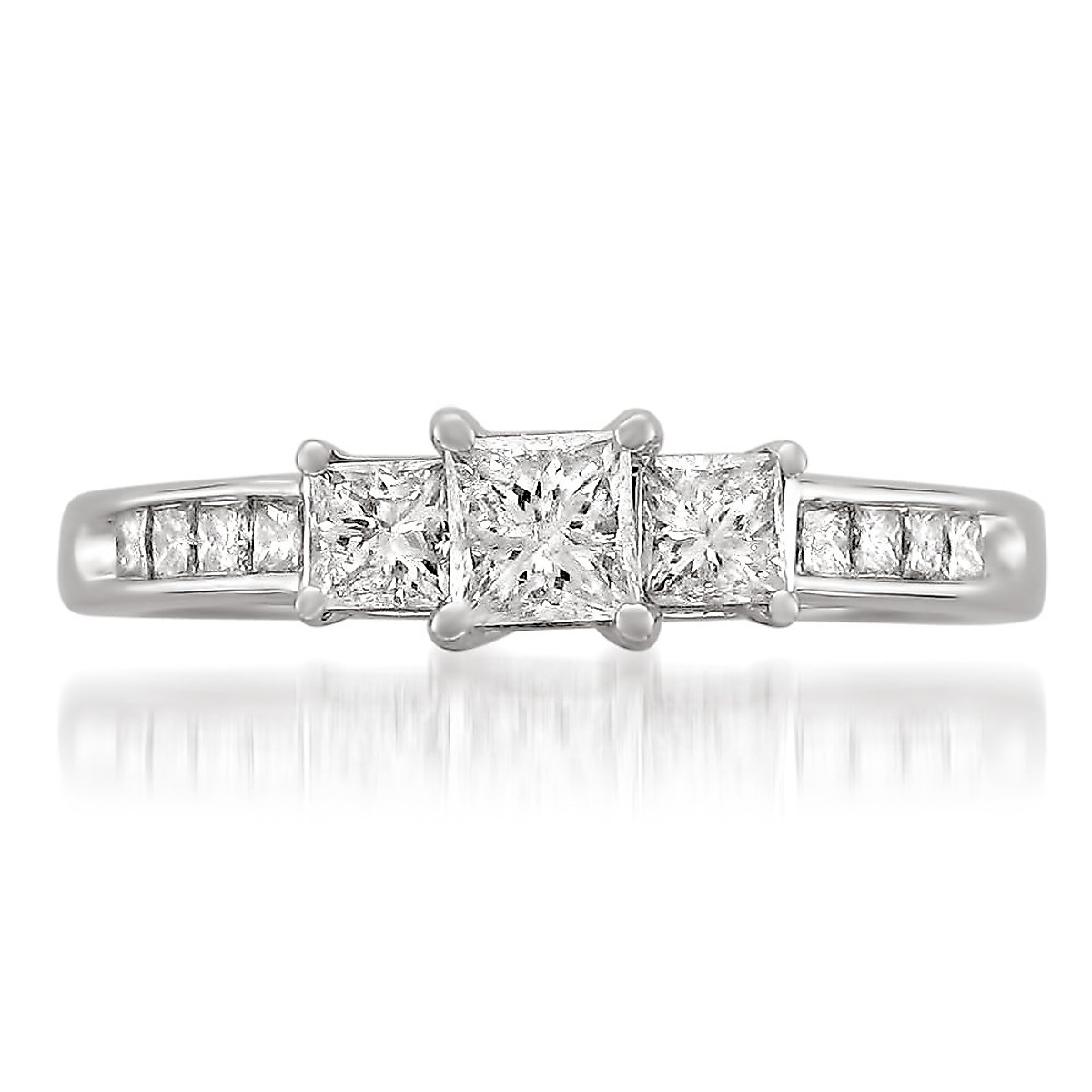 Beyond Brilliance 1.00 Carat Diamond, Prong-set, 14K White Gold Princess Cut Diamond Three Stone Ring (I-J, I1-I2) Natural Diamond Rings For Women | Gift Box Included