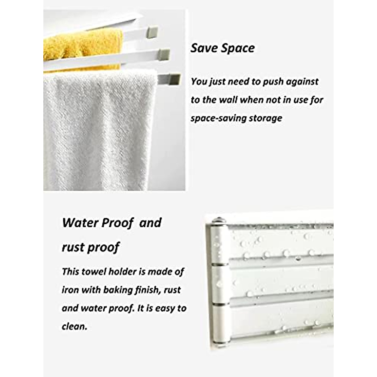 MAOERFUL 3 Swing Arms Towel Holder Wall Mount Towel Rack Dish Rag Dishcloths Washcloth Storage Organizer Hanger Swivel Hand Towel Bar for Sink Door Cabinet in Kitchen Bathroom (White)