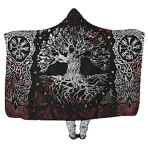 Viking 3D Printing Hooded Blanket Keeps Warm And Soft Tree Of Life Vegvisir Unisex Winter Wearable Hooded Blanket Double Thick Plush Wool Blanket Cloak ( Color : Blanket , Size : 50x60in/130x150cm )
