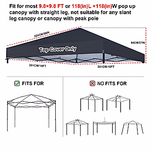 Joramoy 10×10 Canopy Replacement Top Only, Waterproof Pop Up Canopy Tent Top Cover with Ropes, Instant Canopy Top Sunshade Sliver Coated for Outdoor Garden Patio Camping (Black)