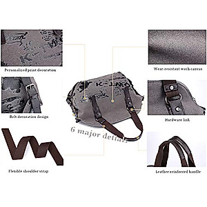 Women Handbag Casual Vintage Hobo Canvas Daily Purse Shoulder Tote Shopper Bag (19.68''H* 15.74''L* 6.29''W, Gray)