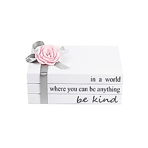 Be Kind Home Decor - Set of 3 White Books for Stacking and Staging on Shelves and in Rooms
