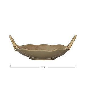 Creative Co-Op Stoneware Bowl with Rattan Wrapped Handles, Reactive Crackle Glaze,Cream