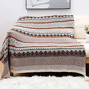 SahSahCasa Bohemian Knitted Throw Blanket wiz Tassels, Brown Throw Blanket for Sofa, Couch, Bed, Camping, Bohemian Decor for Room, Bedroom, Living Room
