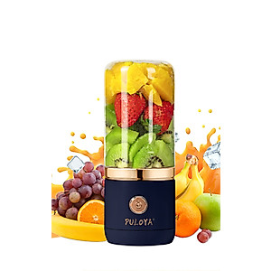 PULOYA Portable Blender, USB-C Rechargeable 14 Oz BPA Free Personal Juicer for Smoothies and Shakes with Travel Cup and Lid, Deep Blue