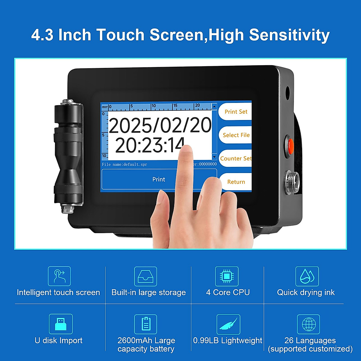 PEKOKO LB100S Portable Hand Jet Handheld TIJ Thermal Inkjet Printer 12.7mm Online QR Bar Batch Date Number Coding Machine for Carton Box,Food Package,Drink Bottle