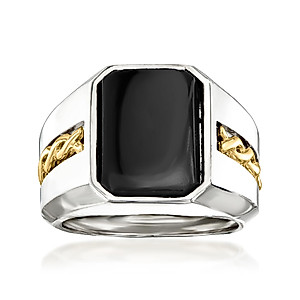 Ross-Simons Men's Black Onyx Ring in Sterling Silver and 14kt Yellow Gold. Size 10