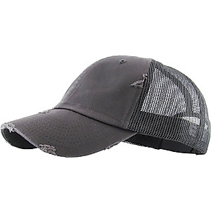 Funky Junque Distressed Low Profile Vintage Polo Style Trucker Dad Hat - Dark Grey