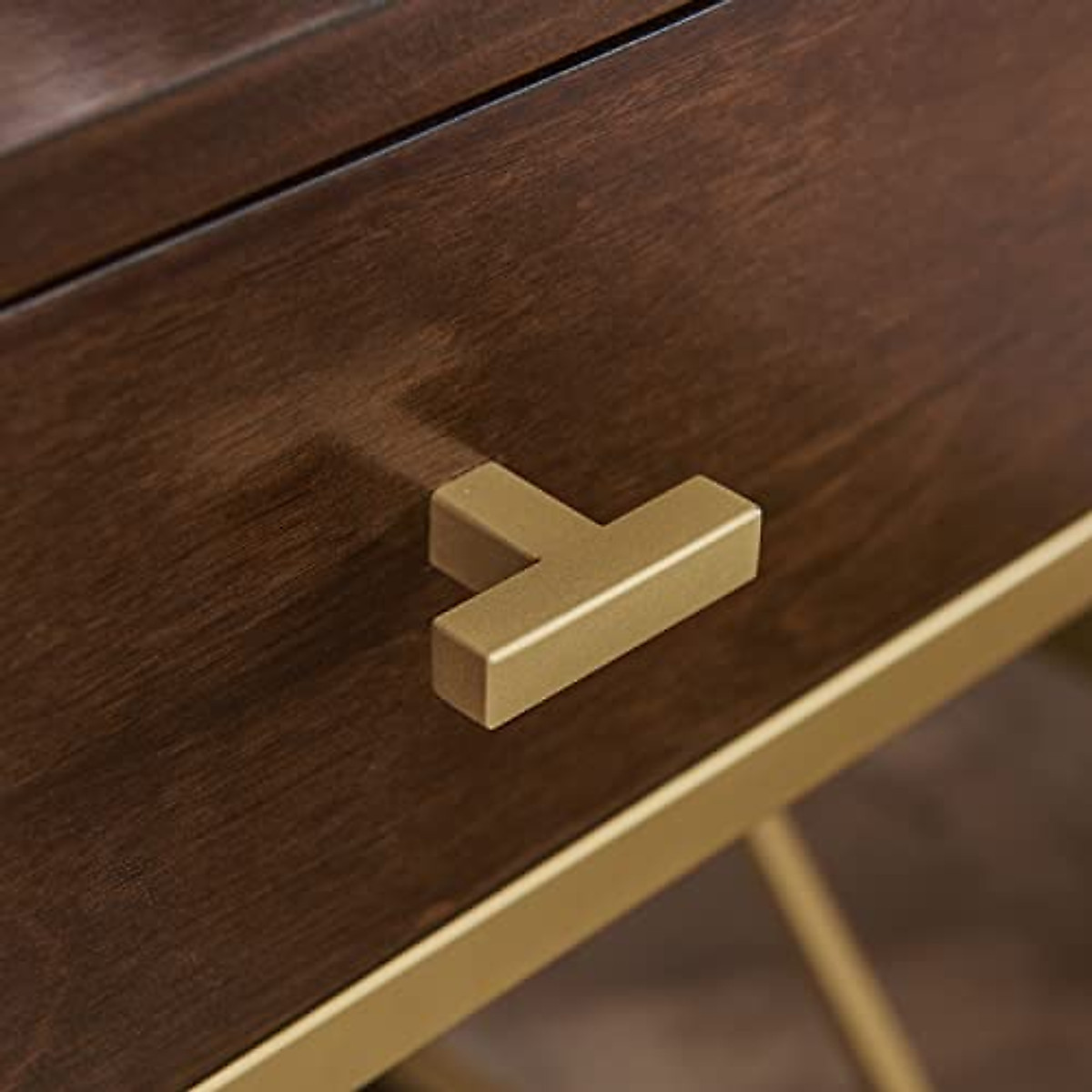 Leick Home Gold Metal and Wood Night Stand Nightstand, Walnut