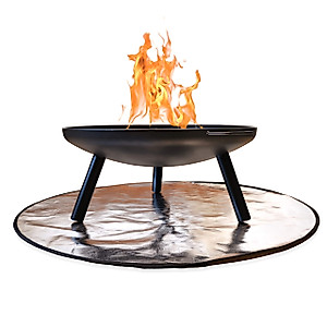 WizeAven 36" Fire Pit Mat- High Temp Premium Quality Protective Pad- Ideal for Your Outdoor Deck, Grass or Under Grill from Flame or Embers - Complete with Heat Resistant Durable Leather Gloves