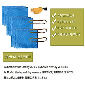S SMILEFIL 9 Pack Blue Cloth Reusable Dry Filter Bags Compatible with Stanley 25-1217 1-5 Gallon Wet/Dry Vacuums