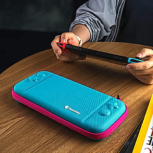 tomtoc Carry Case for Nintendo Switch, Ultra Slim Hard Shell with 10 Game Cartridges, Protective Carrying Case for Travel, with Original Patent and Military Level Protection, Peacock Blue