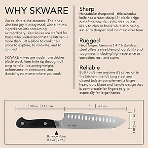 SKWARE 7" Chef Knife - Razor Sharp German Stainless Steel - Japanese Santoku Knife for Dicing, Slicing, Chopping of Meat, Fruit, Vegetables - Black