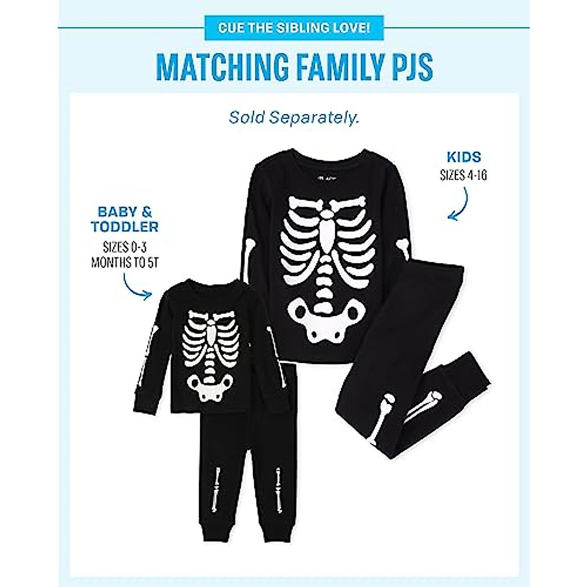 The Children's Place,Unisex Baby and Toddler Matching Family Glow Skeleton Snug Fit Cotton One Piece Pajamas,Black,5T