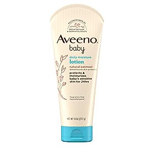 Aveeno Baby Daily Moisture Lotion for Delicate Skin with Natural Colloidal Oatmeal & Dimethicone, Hypoallergenic Moisturizing Baby Lotion, Fragrance-, Phthalate- & Paraben-Free, 8 fl. oz