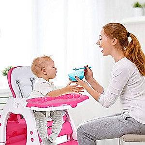 Costzon Baby High Chair, 3 in 1 Infant Table and Chair Set, Convertible Booster Seat with 3-Position Adjustable Feeding Tray, Adjustable Seat Back, 5-Point Harness (Pink)