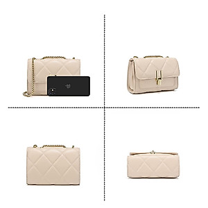 NW Crossbody Bags for Women Quilted Shoulder Purses and Handbags Lattice Texture with Chain Strap (Beige)