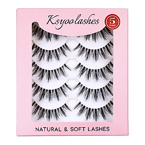 KSYOO Clear Band Dramatic Lashes 8-15mm D Curl Lashes Mink, Fluffy Semi-dramatic 3D Multi-Layered Strip Lashes, Reusable, Invisible Band Strip Eye Lashes - 5 Pairs (Clear Band U6) (Clear Band U6)